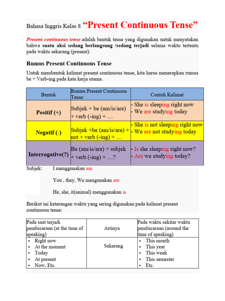 B ING 8 C8 PRSNT Cont - Tense | PDF | Linguistics