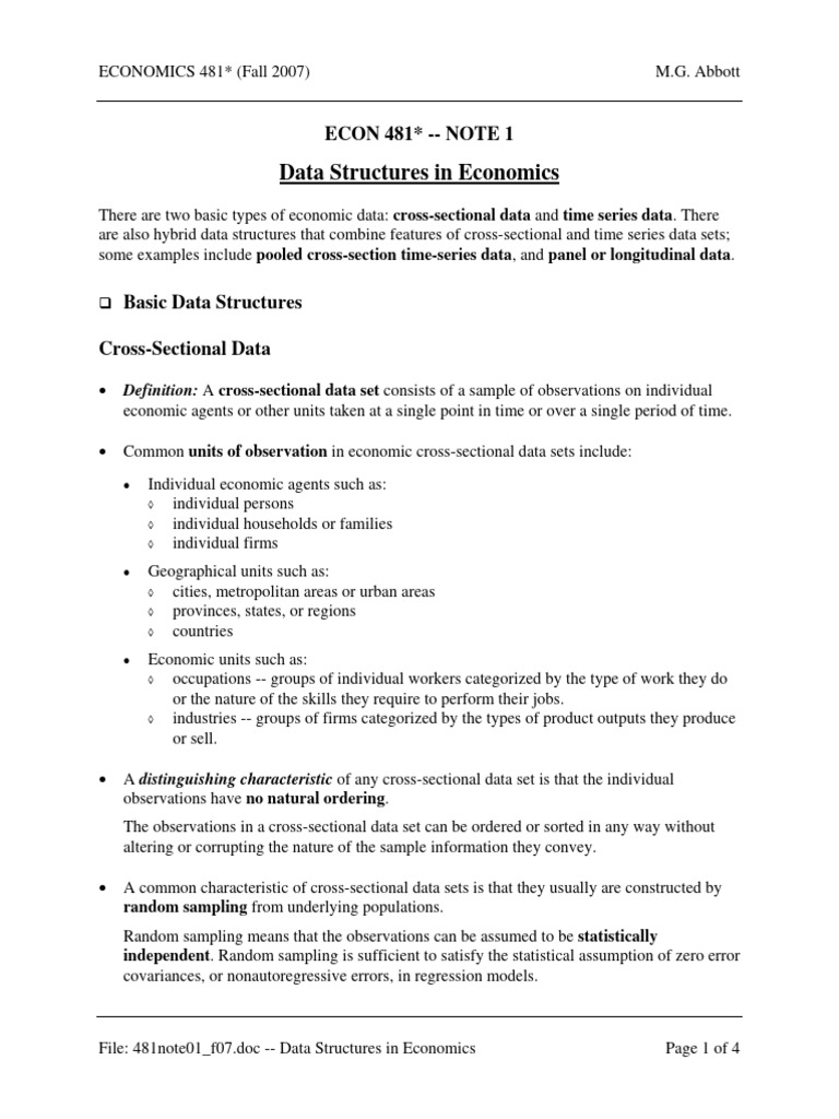 Economic Data Structures Explained | PDF | Time Series | Statistics