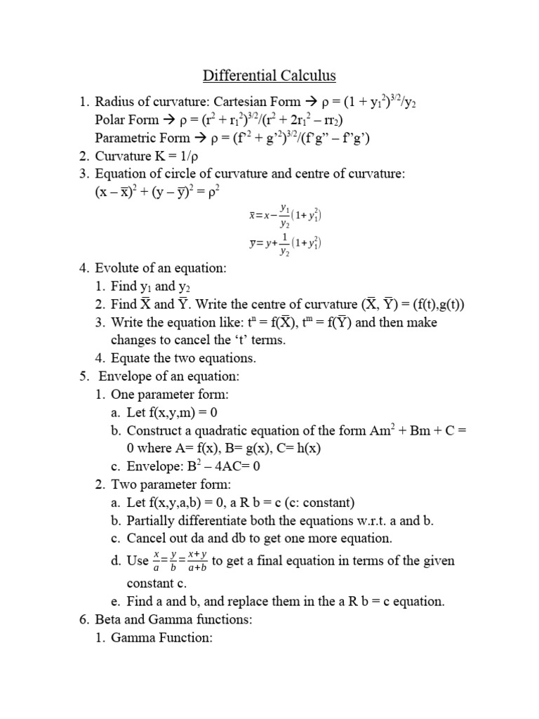 Differential Calculus | PDF | Curvature | Equations