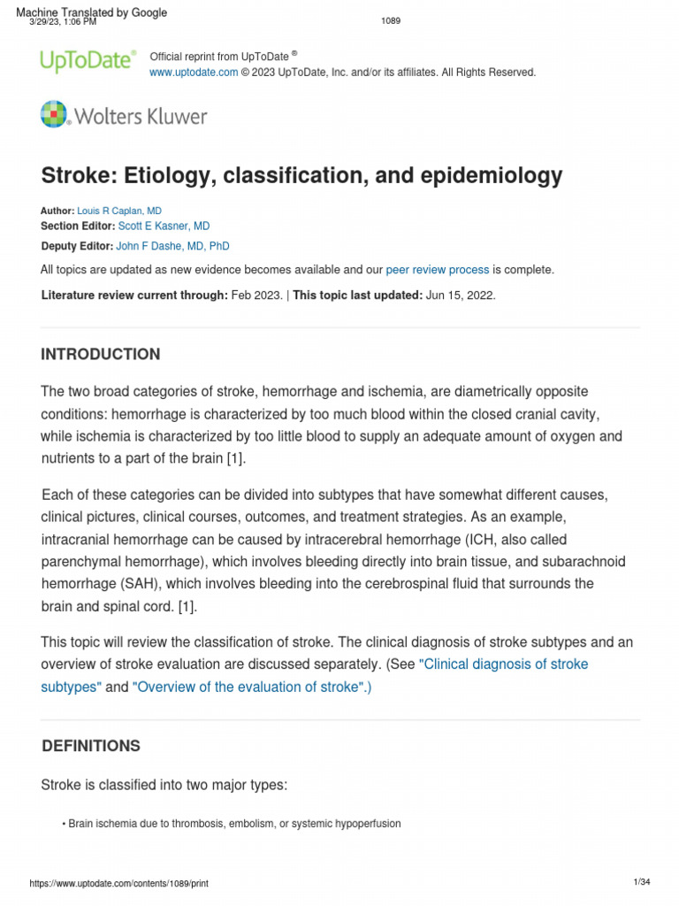 Stroke: Etiology, Classification, and Epidemiology | PDF | Stroke | Thrombosis