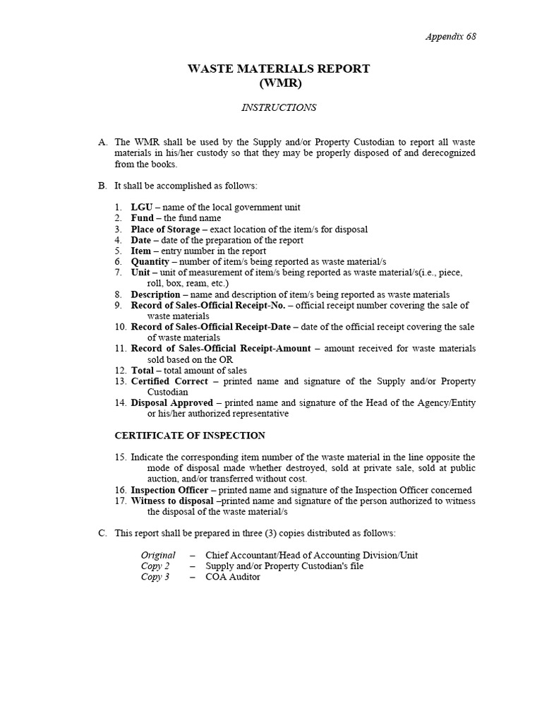 Appendix 68 - Instructions - WMR | PDF