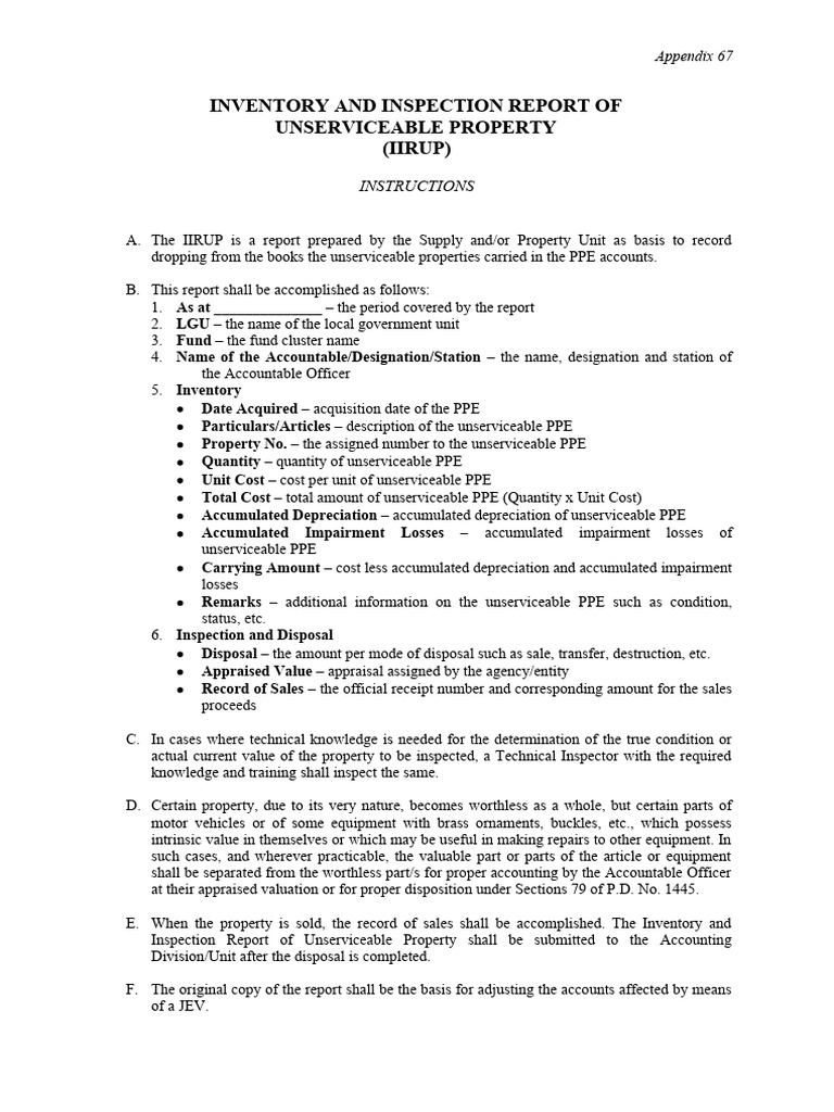 Appendix 67 - Instructions - IIRUP | PDF | Depreciation | Cost