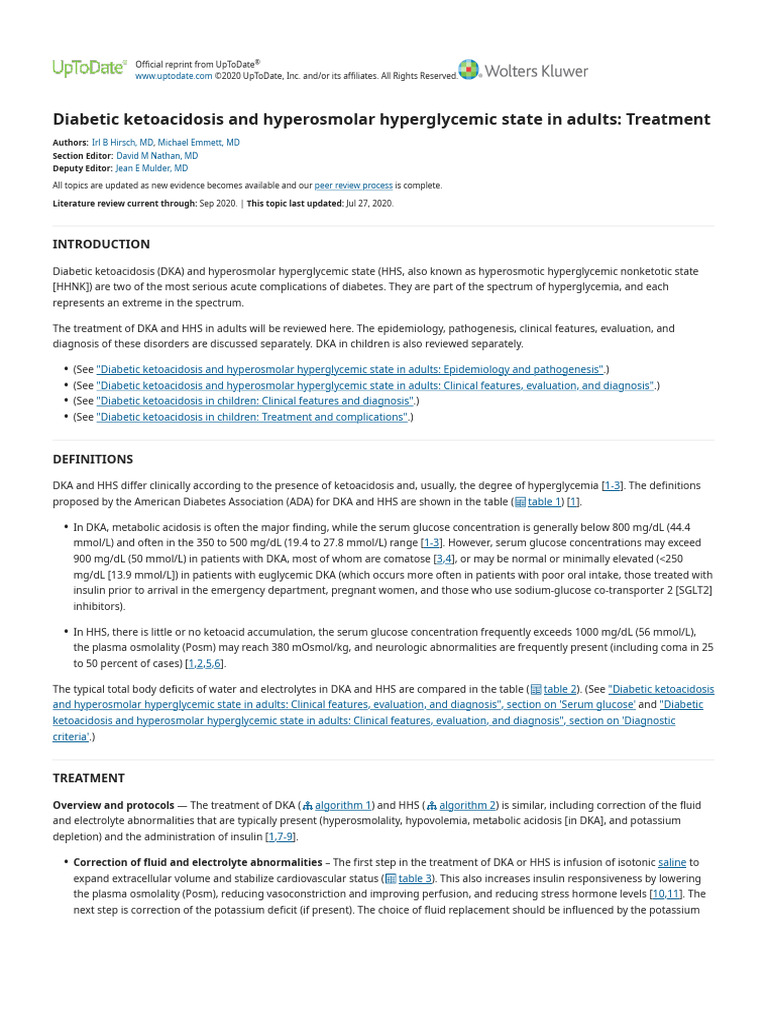 Diabetic Ketoacidosis and Hyperosmolar Hyperglycemic State in Adults ...