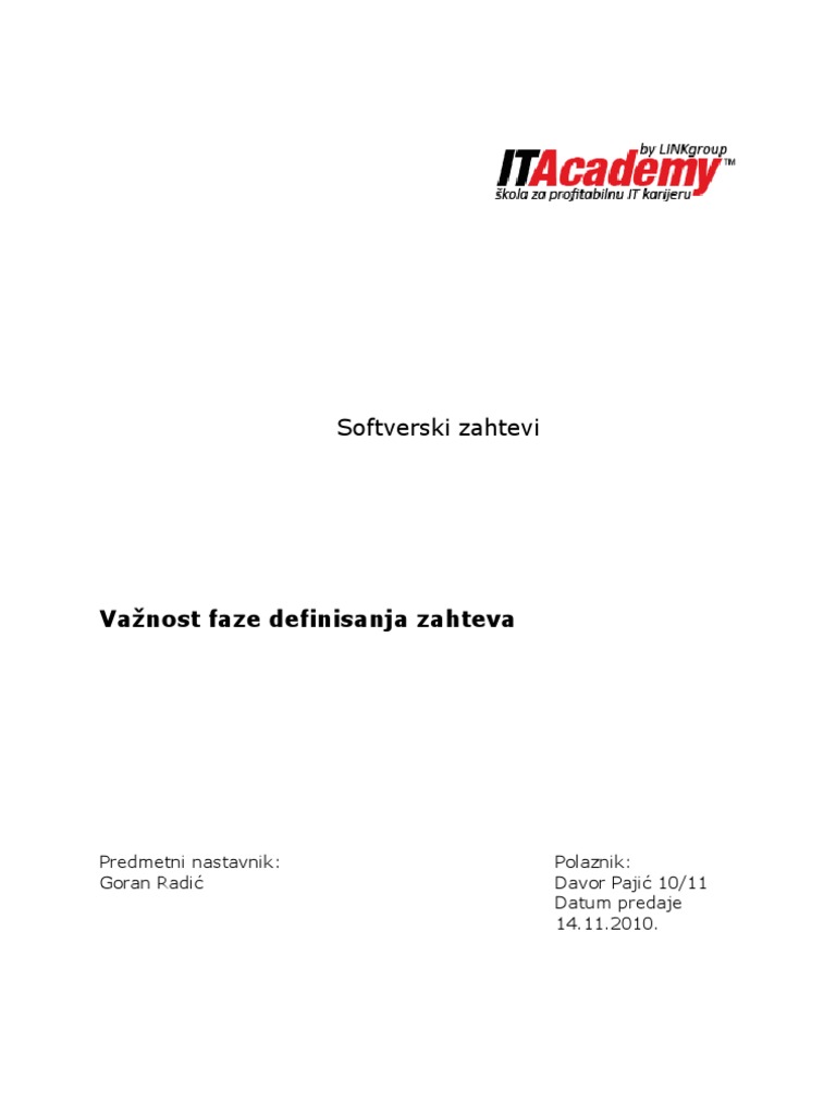 Vaznost Faze Definisanja Zahteva Pajic | PDF
