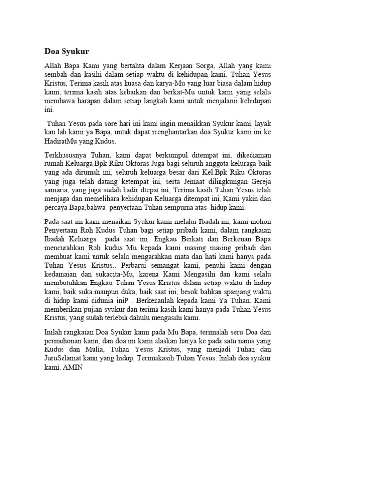 Doa Syukur Ibadah Keluarga | PDF