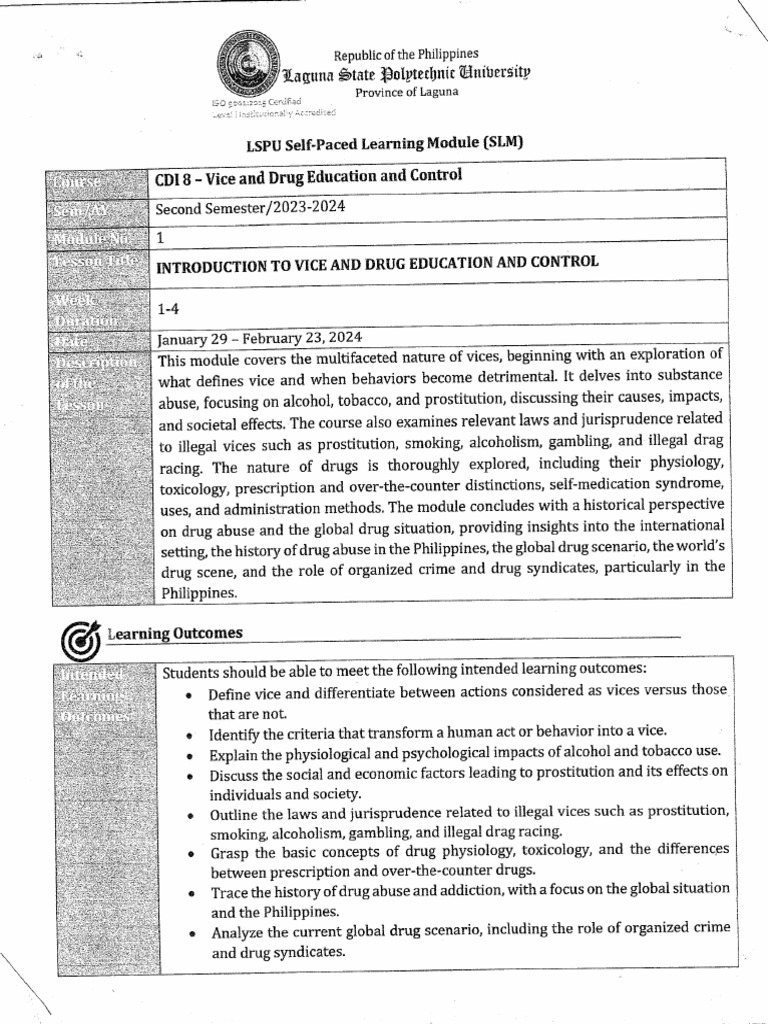 CDI 8 Vice and Drug Education and Control | PDF