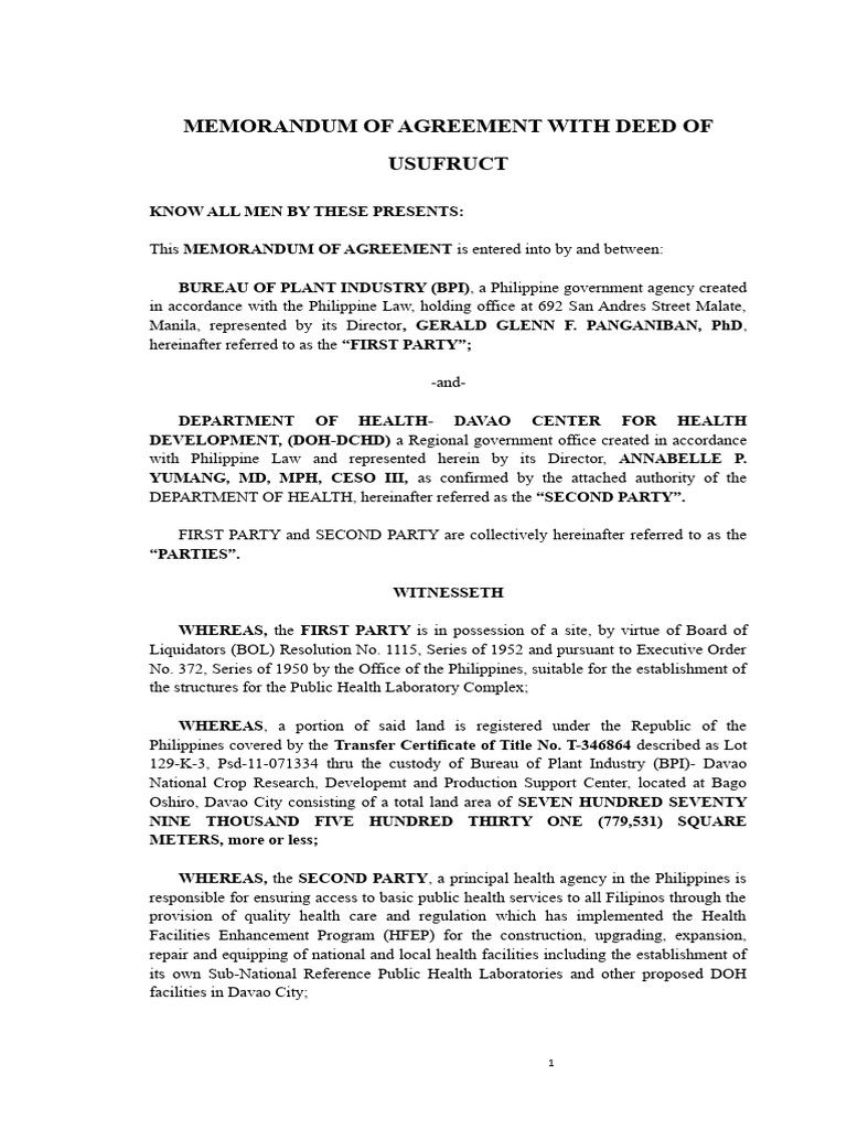 Memorandum of Agreement Bpi Doh | PDF