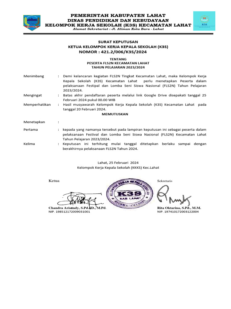 SK Peserta FLS2N | PDF