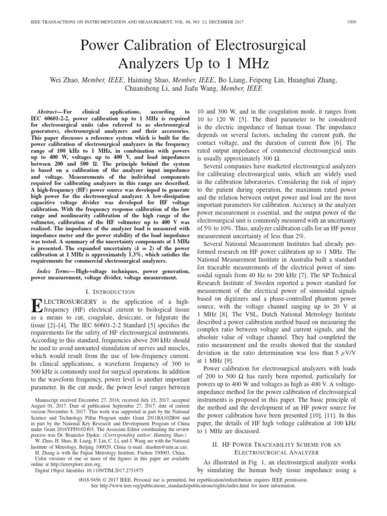 Power Calibration of Electrosurgical Analyzer Upto 1 HZ | PDF