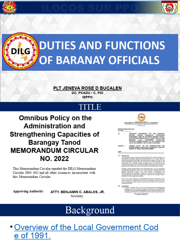 Roles of Barangay Tanod in Peace and Order | PDF