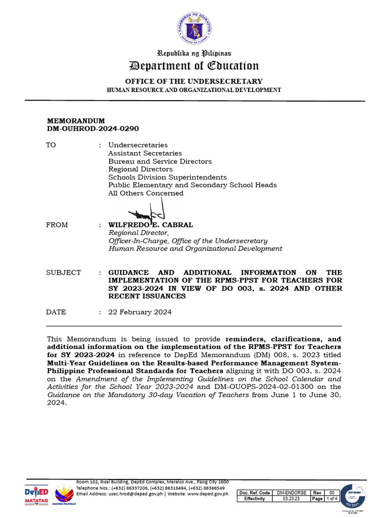RPMS-PPST Guidelines for SY 2023-2024 | PDF | Teachers | Lesson Plan