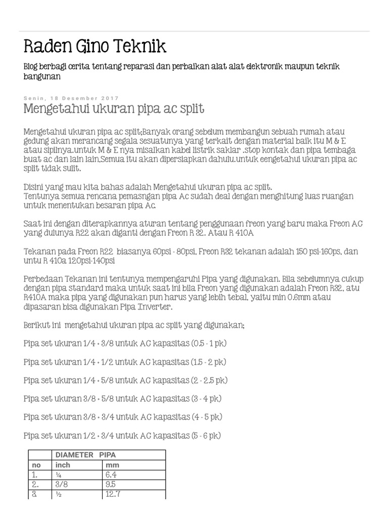 Mengetahui Ukuran Pipa Ac Split | PDF