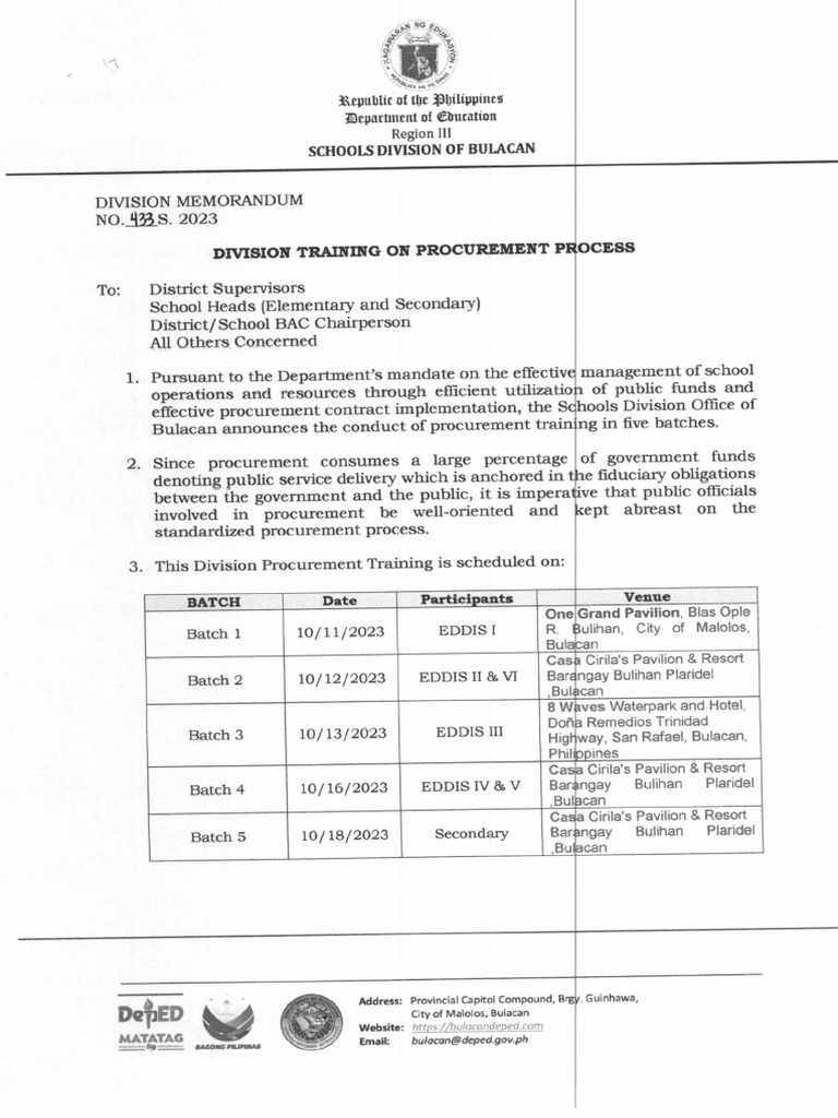 Division-Memorandum-No-433-S-2023-Procurement Process | PDF