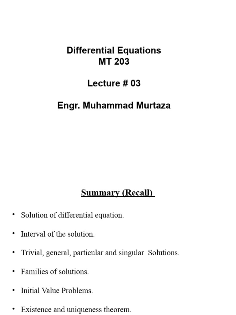 Lec 3 MT203 | PDF | Equations | Differential Equations