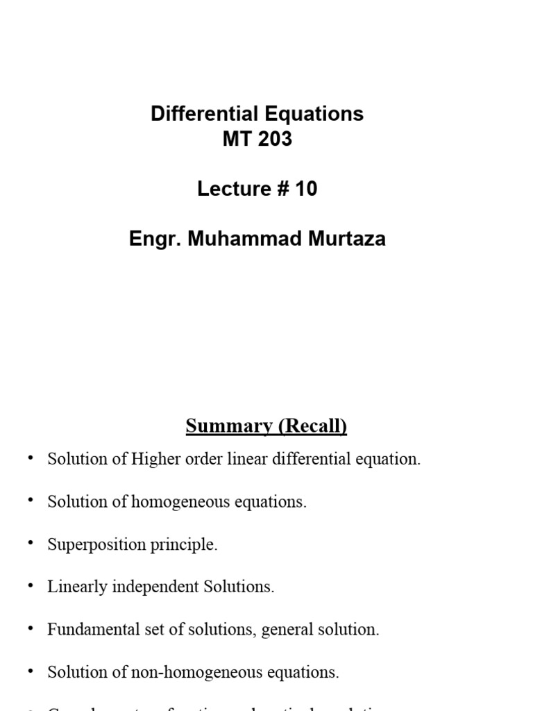 Lec 10 MT203 | PDF | Equations | Differential Equations