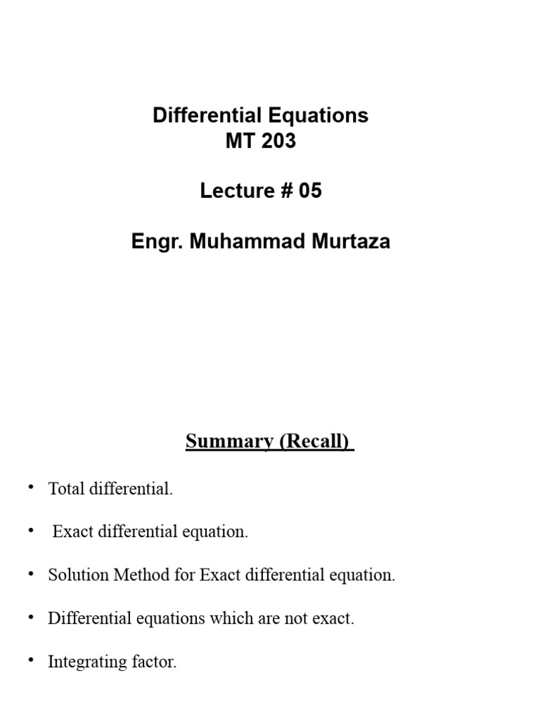 Lec 5 MT203 | PDF | Differential Equations | Equations