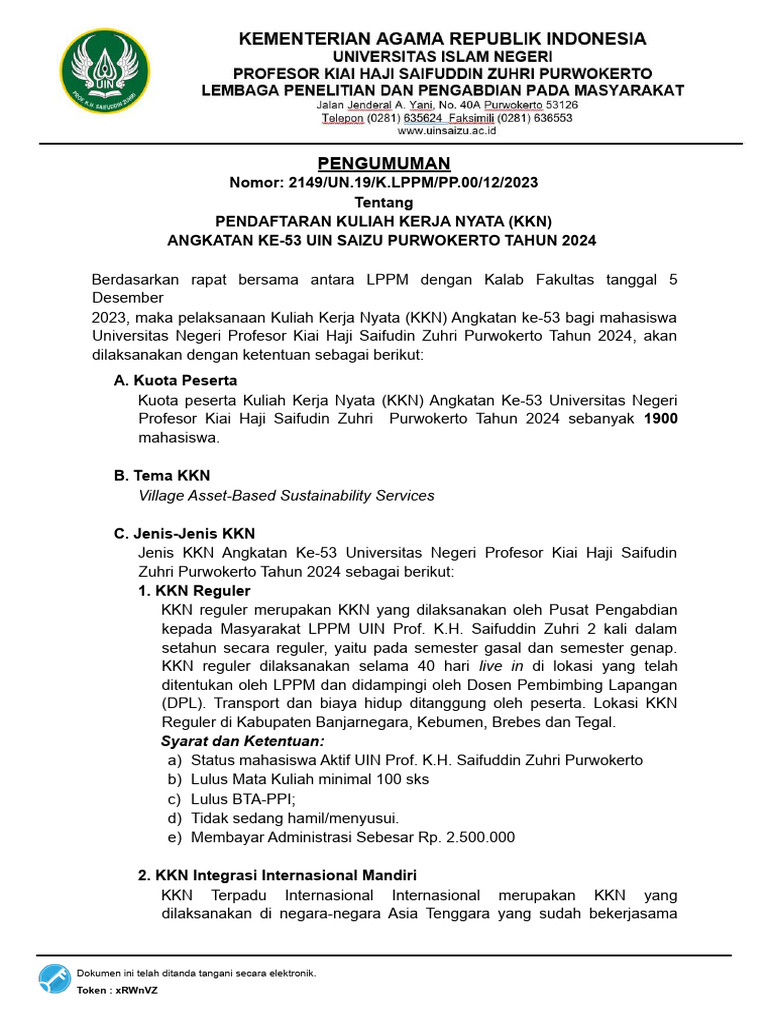 Pendaftaran Kuliah Kerja Nyata (KKN) | PDF