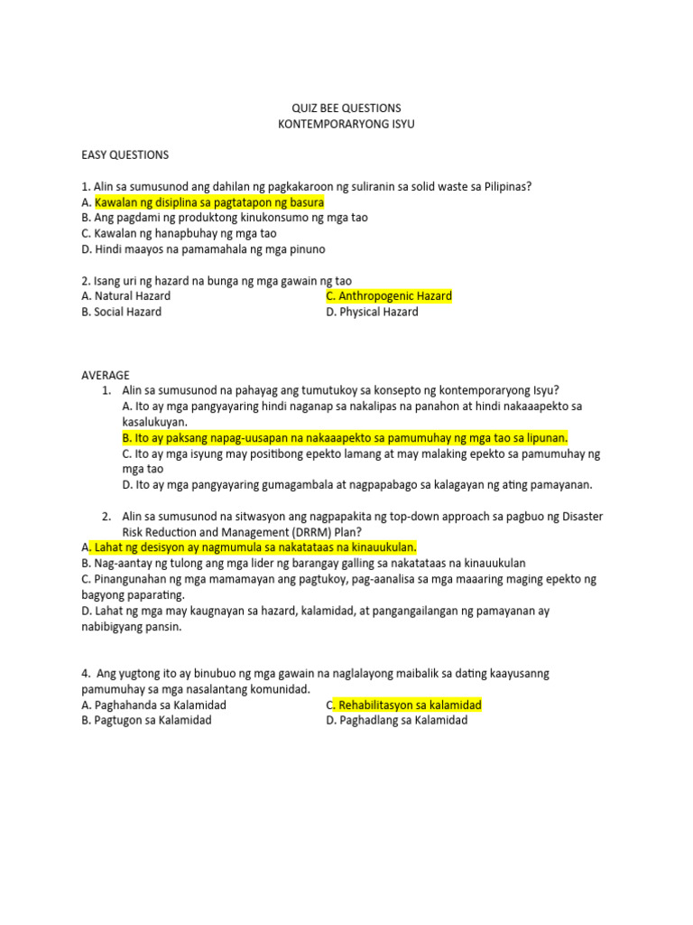Quiz Bee Questions | PDF