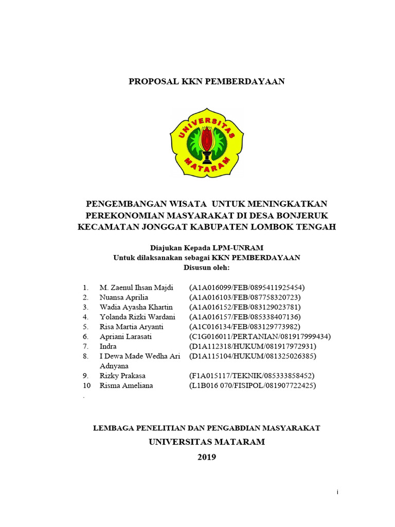 PROPOSAL KKN Pemberdayaan 2019 - Desa Bonjeruk | PDF