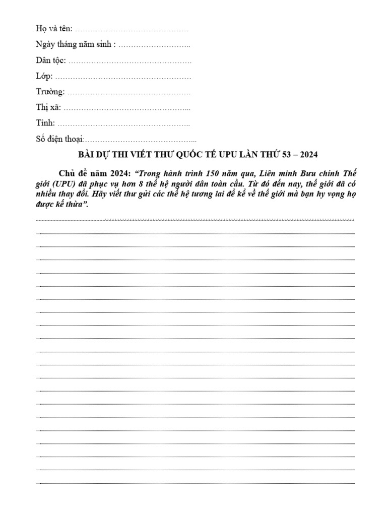 Mẫu Giấy Viết Thư UPU | PDF