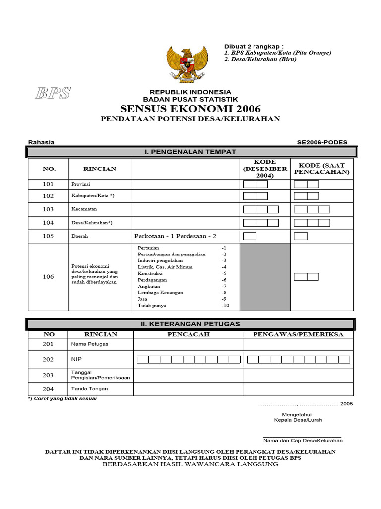 SENSUS EKONOMI 2006 Pendataan Potensi Desa | PDF