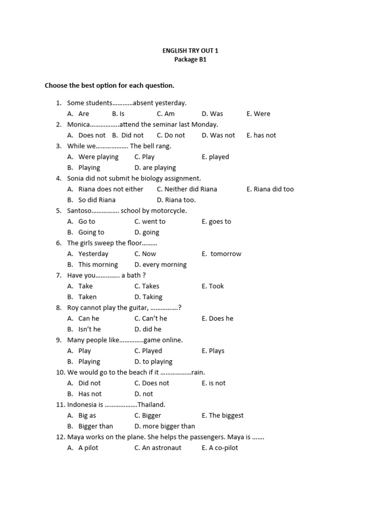 ENGLISH TRY OUT Package B1 | PDF | Butterfly | Lightning