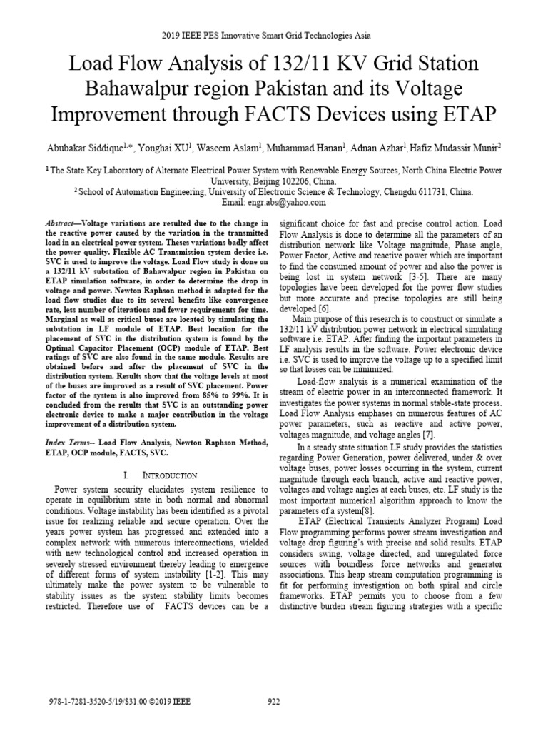 Load Flow Analysis of 132 - 11 KV Grid Station Bahawalpur Region Pakistan and Its Voltage ...
