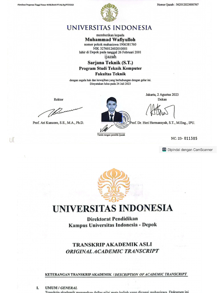 Ijazah Dan Transkrip Nilai - Muhammad Wafiyulloh | PDF