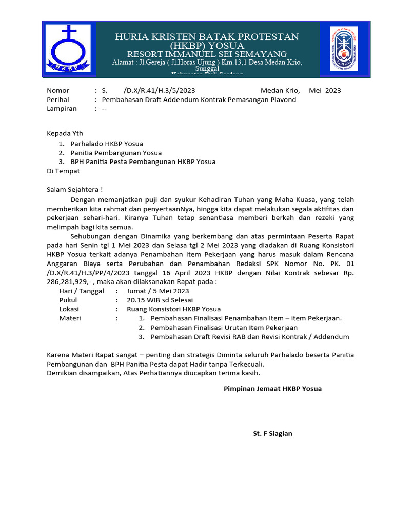 Undangan Rapat Addendum Kontrak | PDF