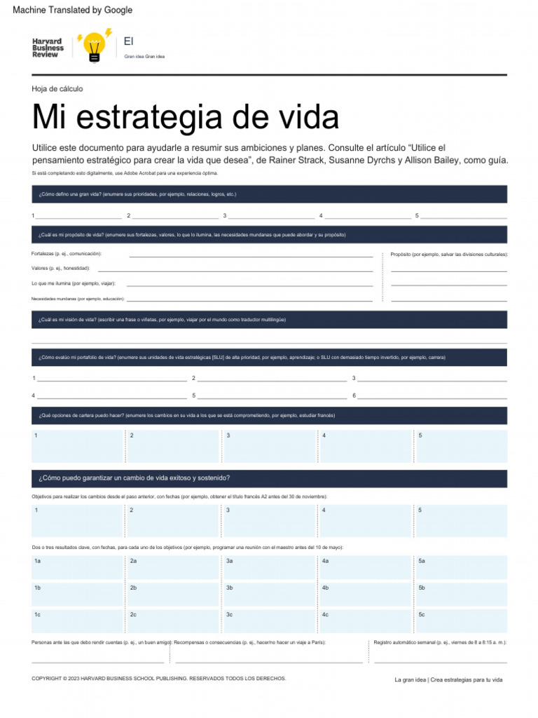 HBR My Life Strategy Worksheet | PDF