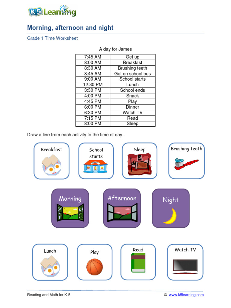 Grade 1 Time Morning Afternoon Night | PDF