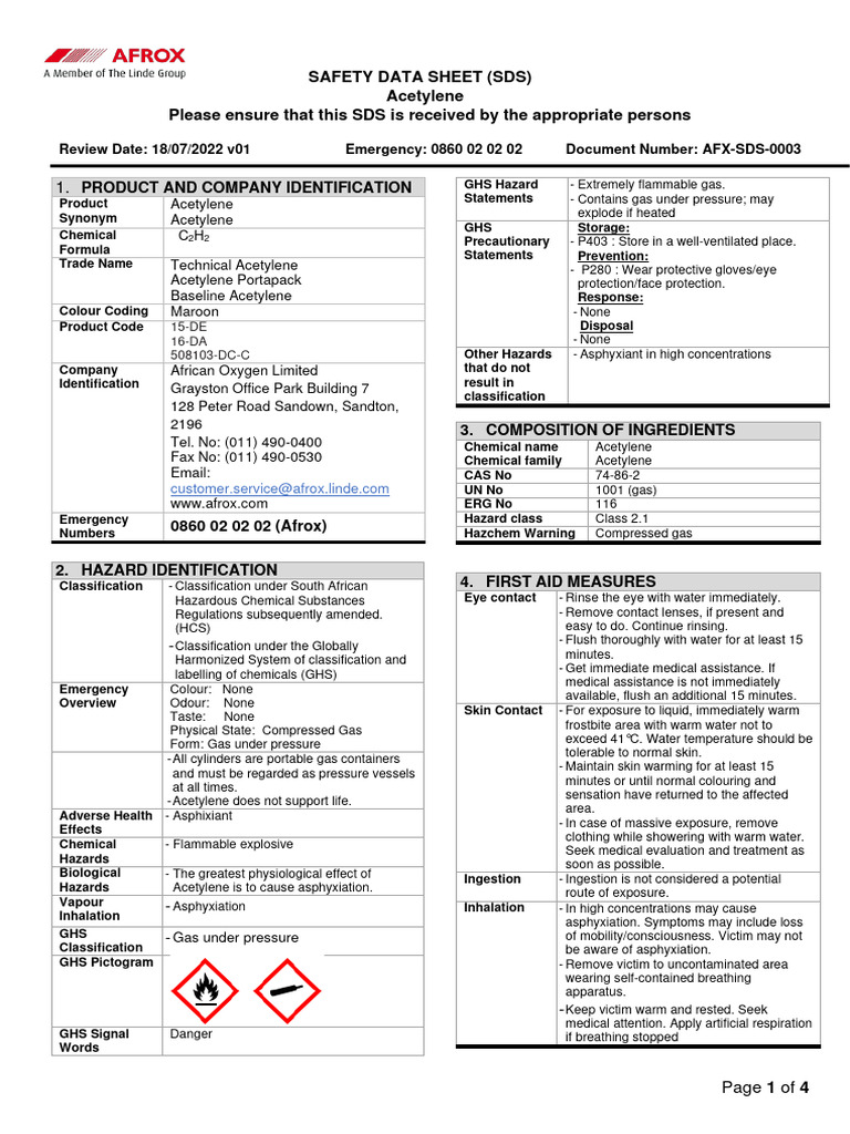 AFX-SDS-0003 Acetylene Sds tcm266-669950 | PDF | Working Conditions ...