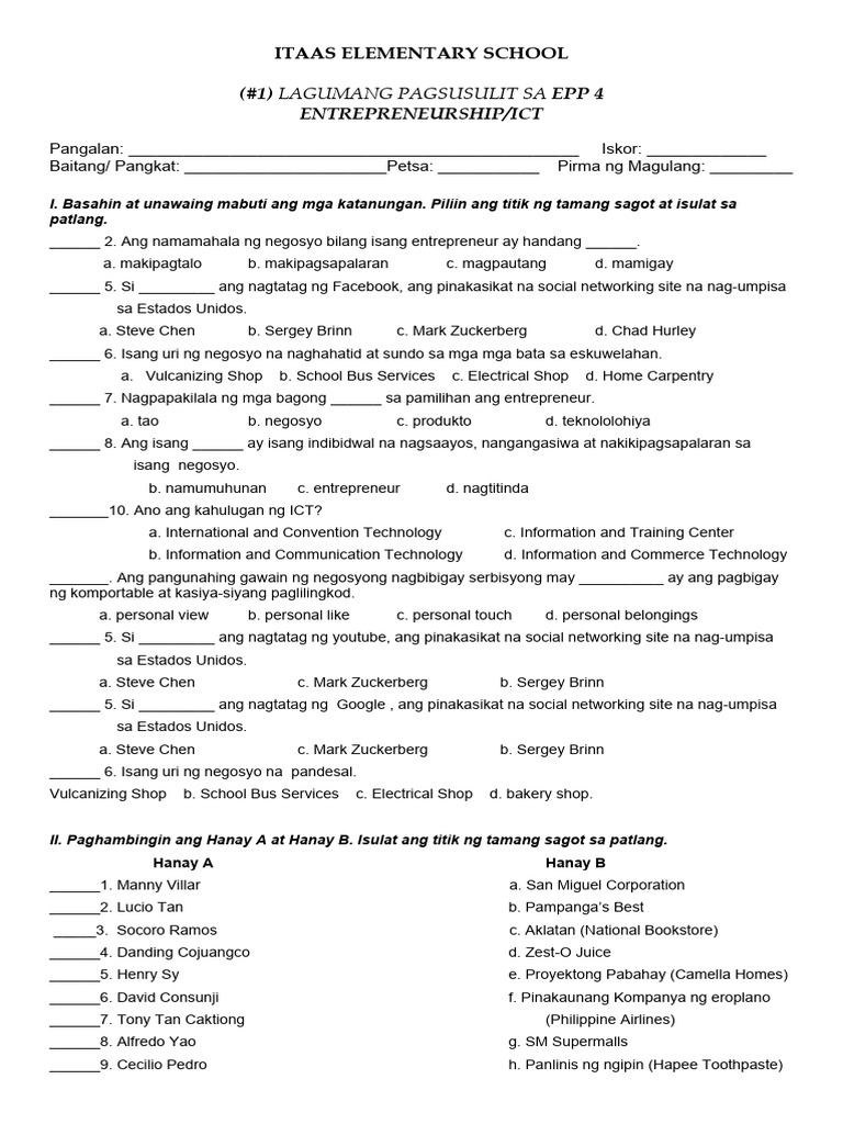 ST 1 - Epp 4 - Q1 | PDF