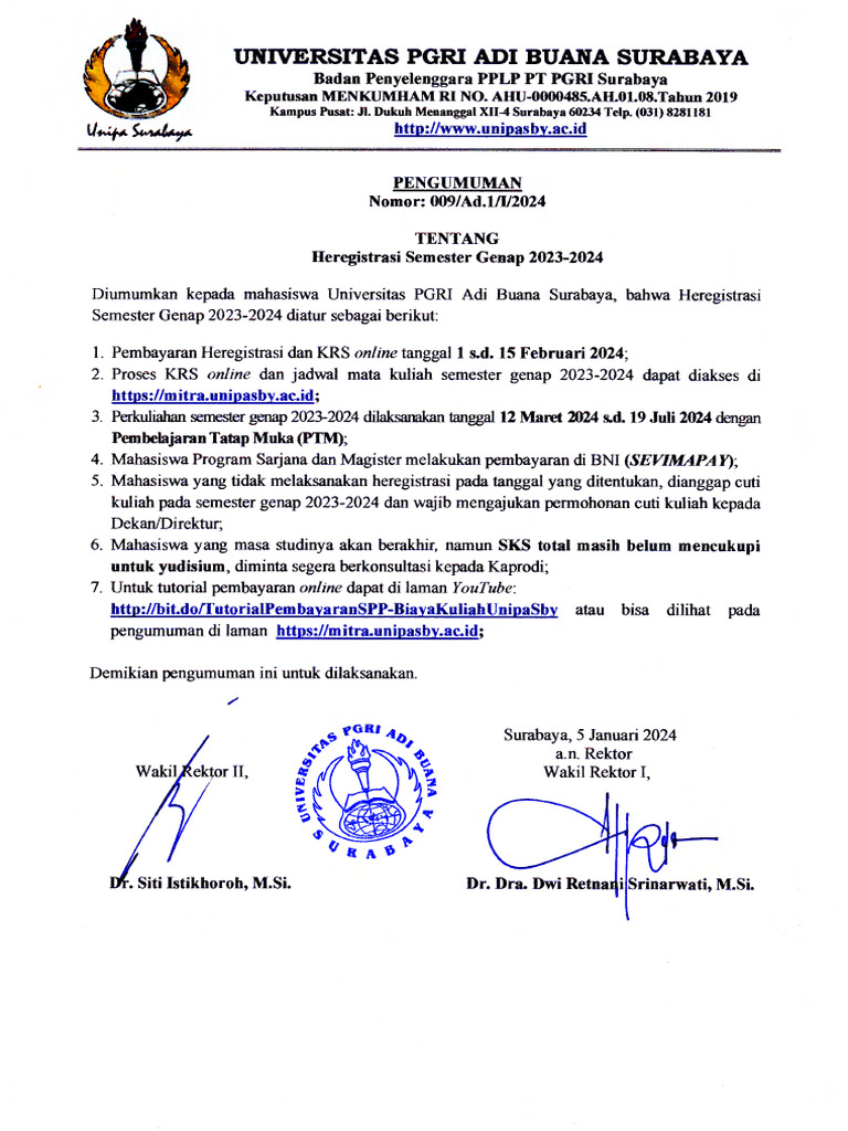 Herregistrasi Genap 2023-2024 | PDF