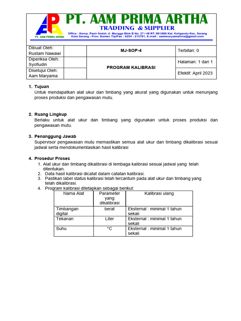 SOP-04-Program Kalibrasi | PDF