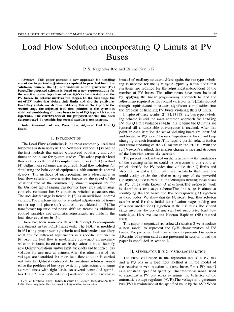 Load Flow Solution Incorporating Q Limits at PV Buses | PDF