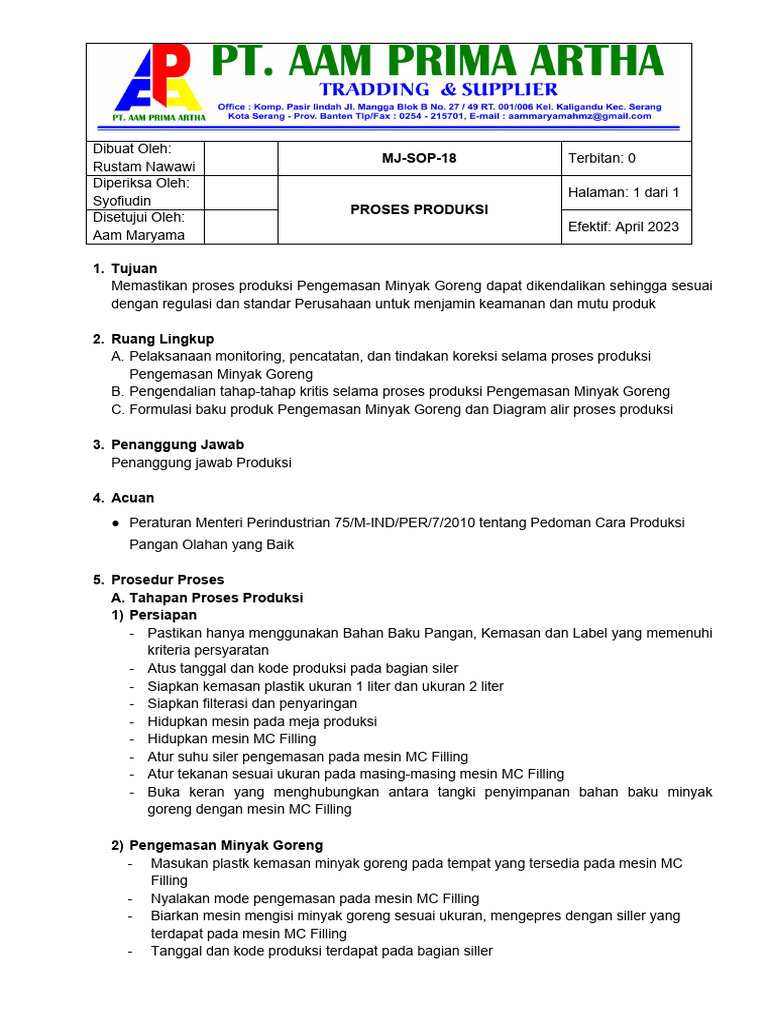 SOP-18-Proses Produksi | PDF