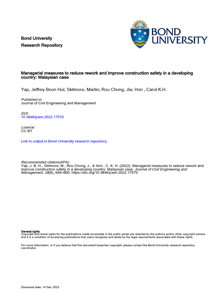 Managerial Measures To Reduce Rework and Improve Construction Safety | PDF