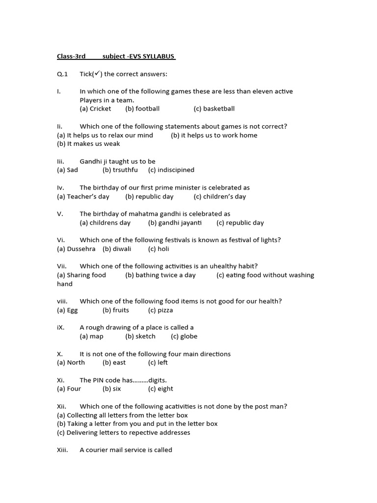 Class 3rd Syllabus Pdf