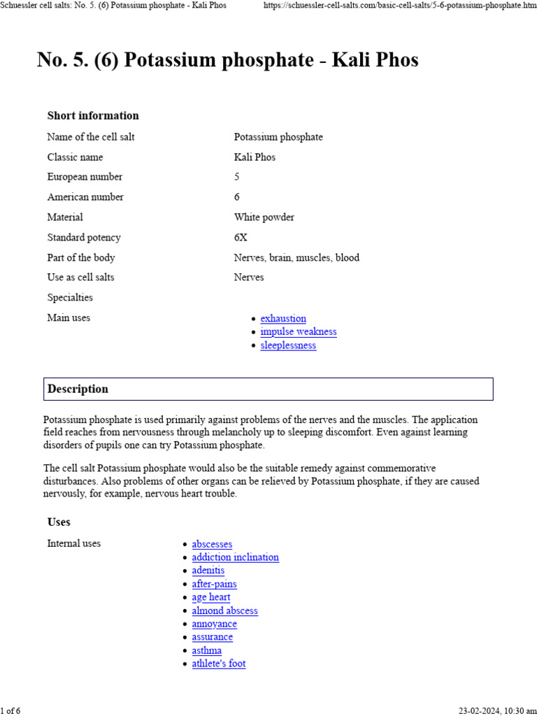 05 Potassium Phosphate - Kali Phos | PDF | Weakness | Clinical Medicine