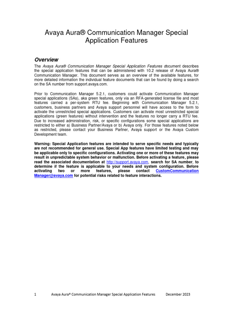 Avaya Aura Communication Manager Special Application Features R10.2.x Dec2023 | PDF | Session ...