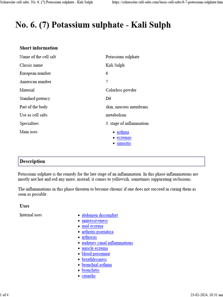 06 Potassium Sulphate - Kali Sulph | PDF