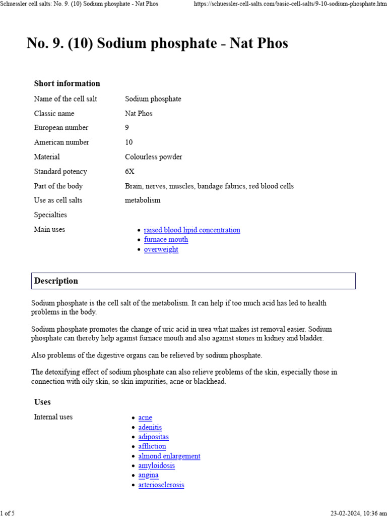 09 Sodium Phosphate - Nat Phos | PDF | Edema | Causes Of Death