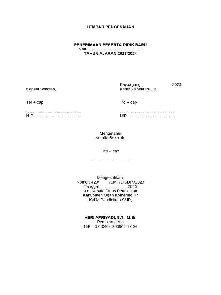 Lembar Pengesahan PPDB | PDF