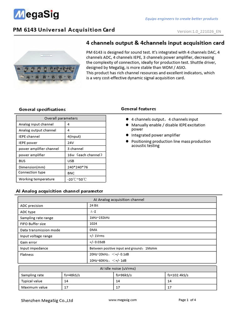 MegaSig PM 6143 DataSheet - EN-20221013 | PDF | Analog To Digital Converter | Amplifier