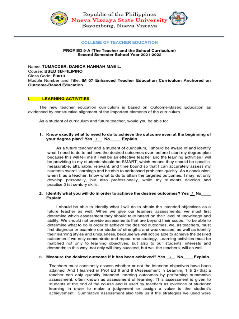 Prof Ed 9-A - Module 7 - Tumacder, DHML | PDF