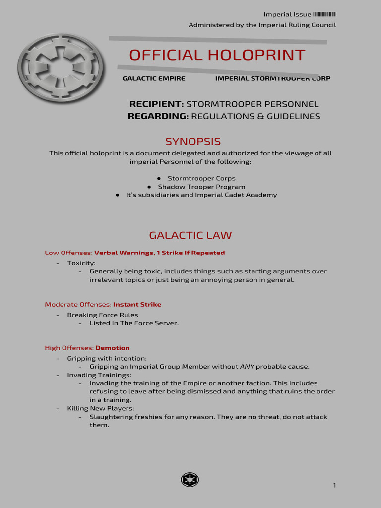 Stormtrooper Regulations Guide | PDF | Sergeant | Galactic Empire (Star Wars)