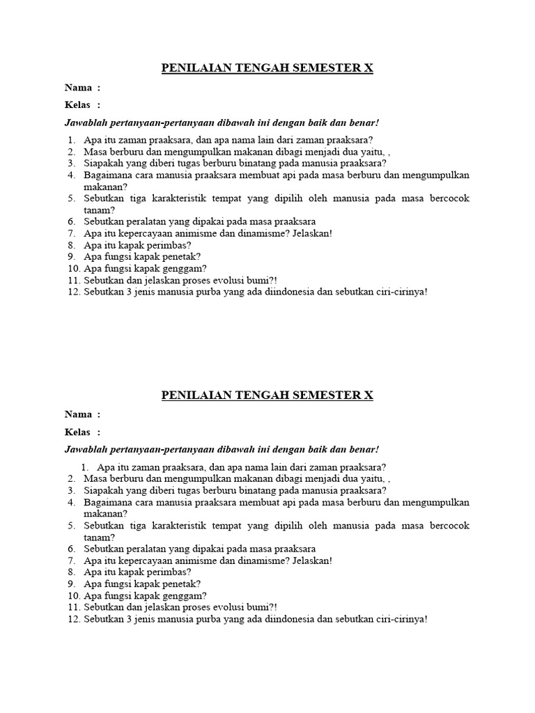 Penilaian Tengah Semester Sej Indo X | PDF