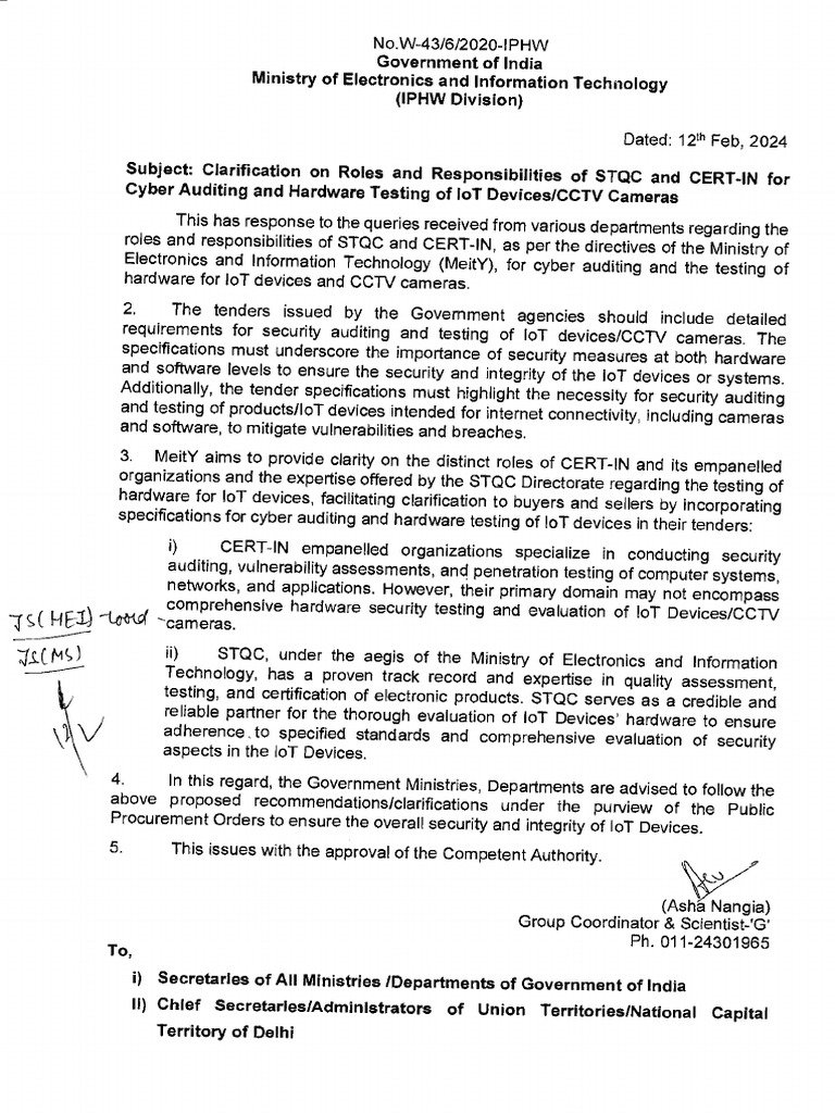 Clarification On Roles and Responsibilities of STQC and CERT-IN For ...