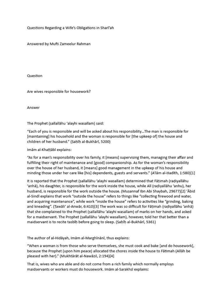 A Janë Gratë Përgjegjëse Për Punët e Shtëpisë Për Përkthim | PDF | Sharia